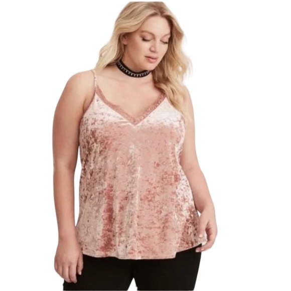 torrid | Tops | Torrid Pink Crushed Velvet Vneck With Lace Cami Tank ...